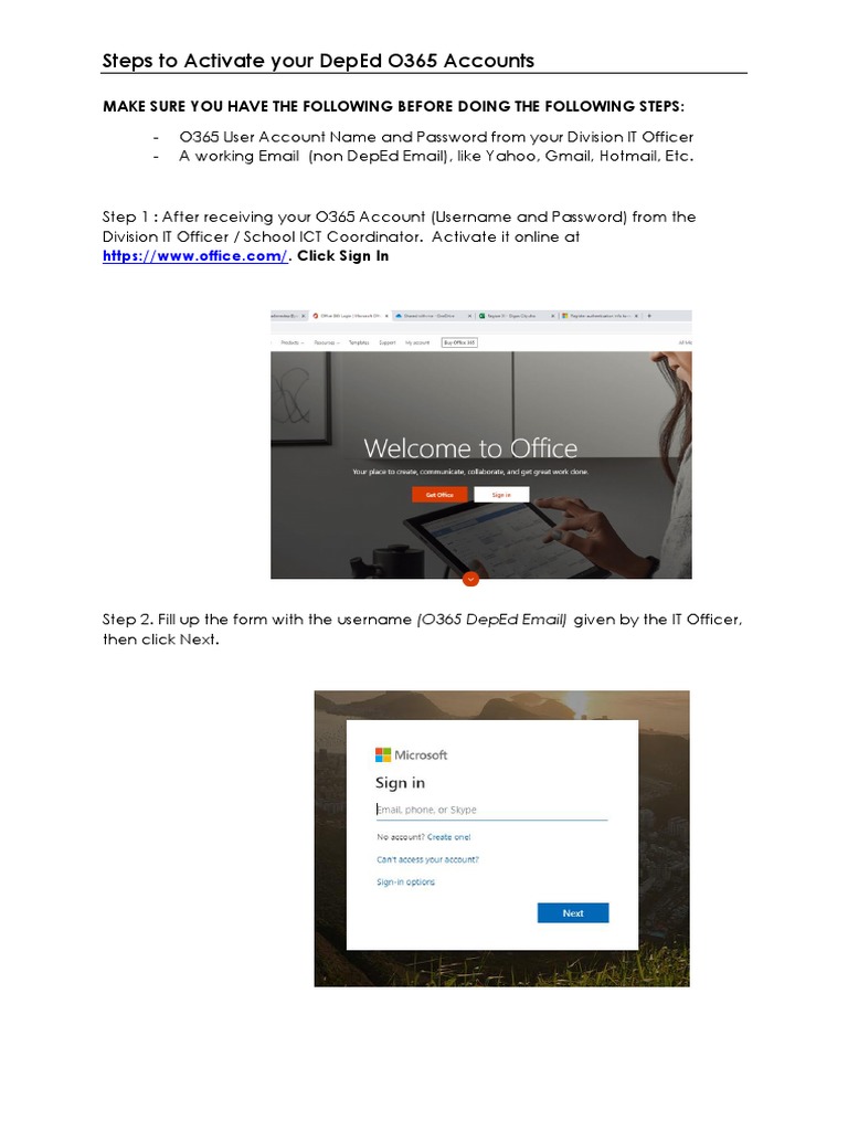 Activate Your DepEd O365 Account Steps | PDF | Office 365 | Password
