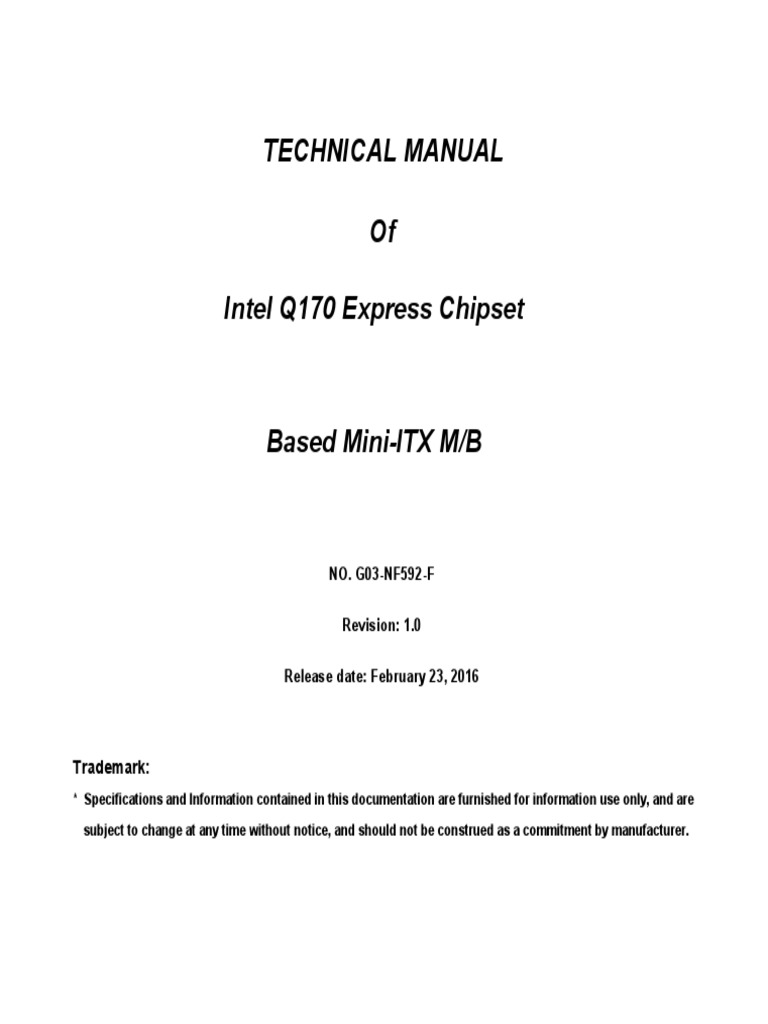 Technical Manual of Intel Q170 Express Chipset: Trademark | PDF | Bios ...