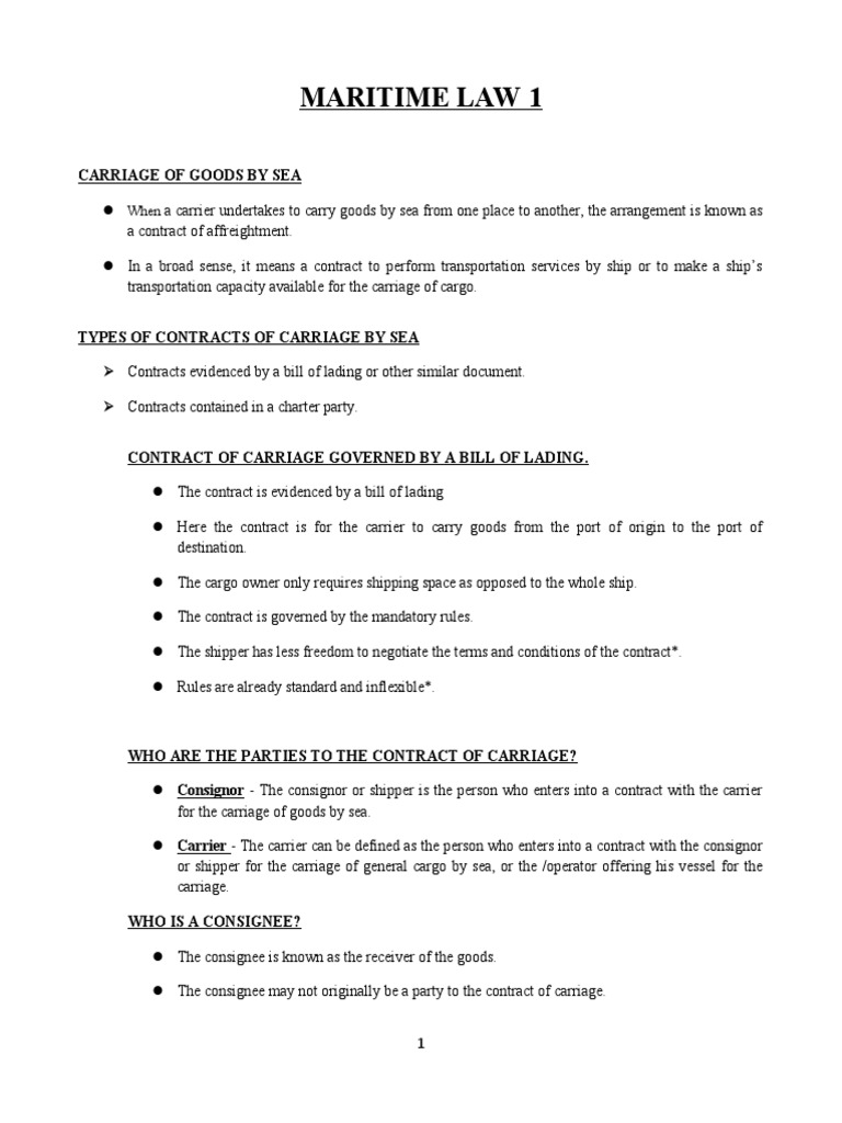 MARITIME LAW LECTURES Lession 3 Ok | PDF | Bill Of Lading | Cargo