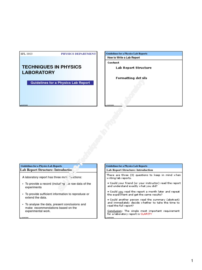 Lecture 3-1 Guideline To Lab Report | PDF | Experiment | Physics