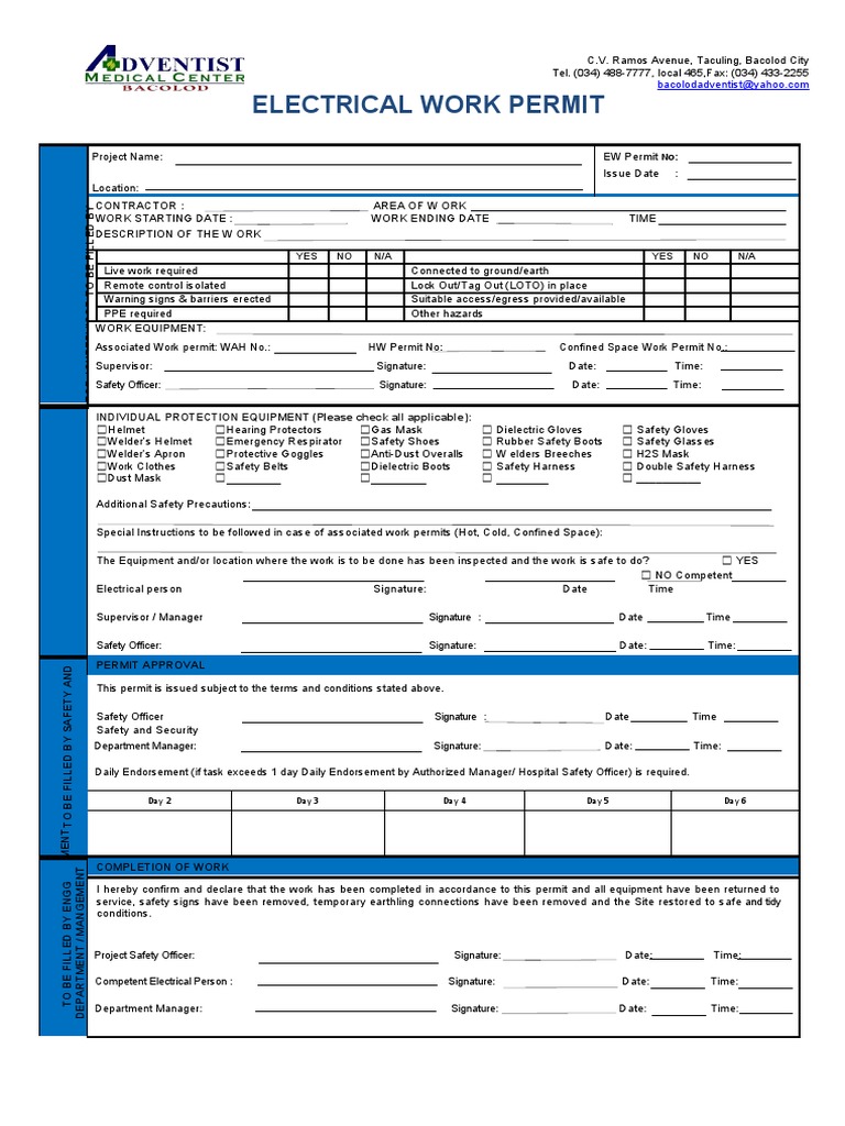 Electrical Work Permit | PDF | Personal Protective Equipment | Safety