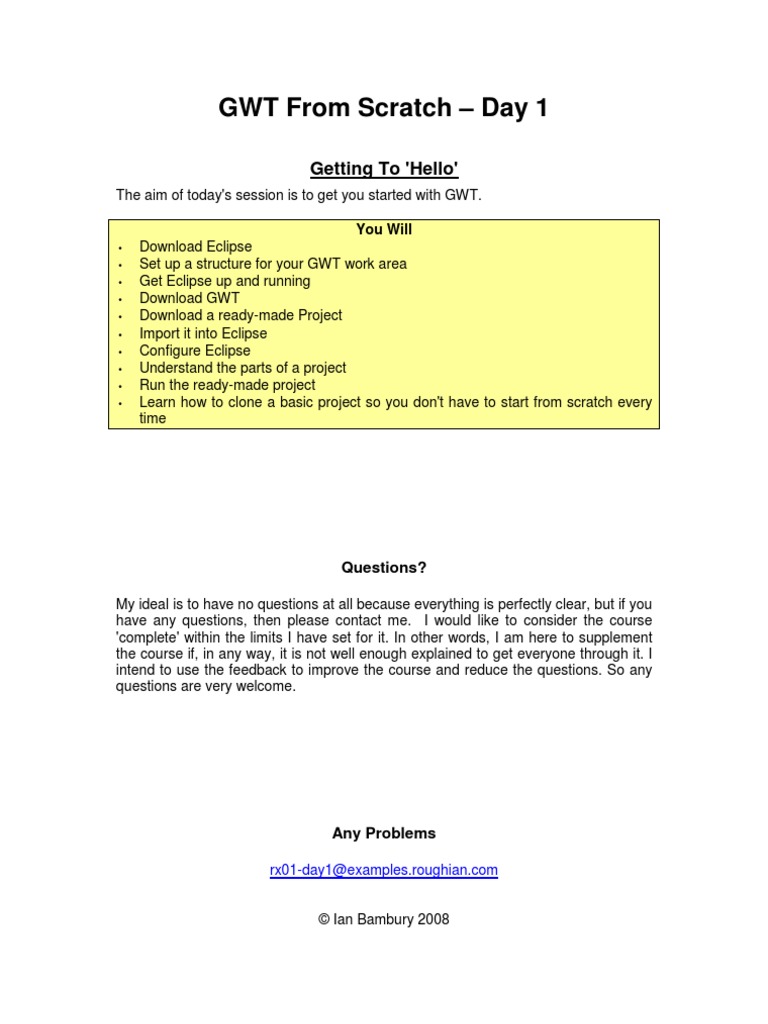 GWT From Zero Day1 Getting Started | PDF | Html Element | Web Page