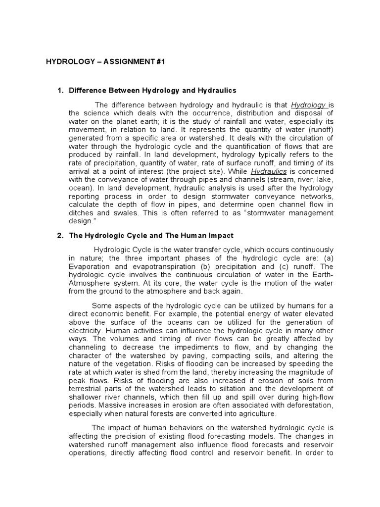 Bsce 5a Hydrology Assignment 1 Pdf Drainage Basin Hydrology
