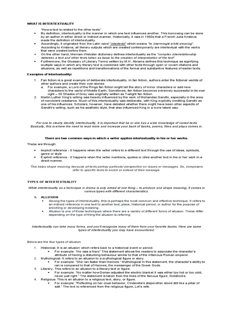 Lesson 3 Intertextuality Draft | PDF | Intertextuality | Writers