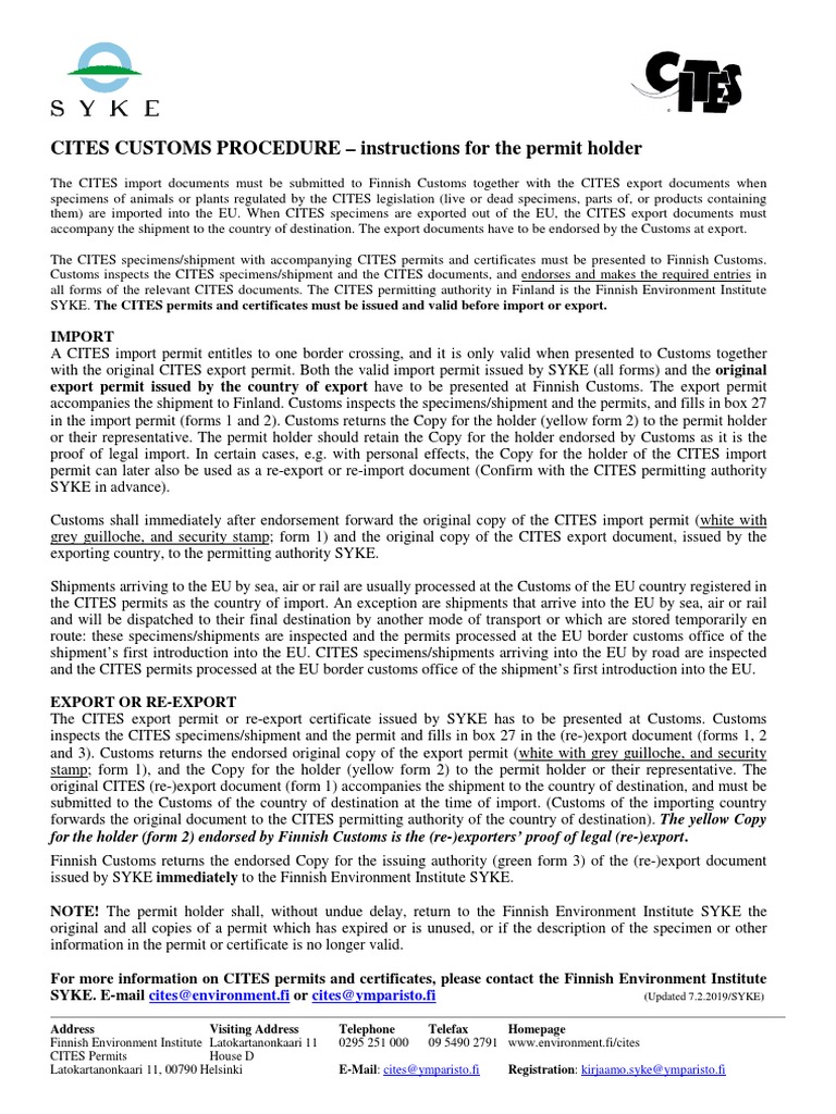 CITES Permits at Customs Päivitetty 11.2.2019 | PDF | Customs | Cites
