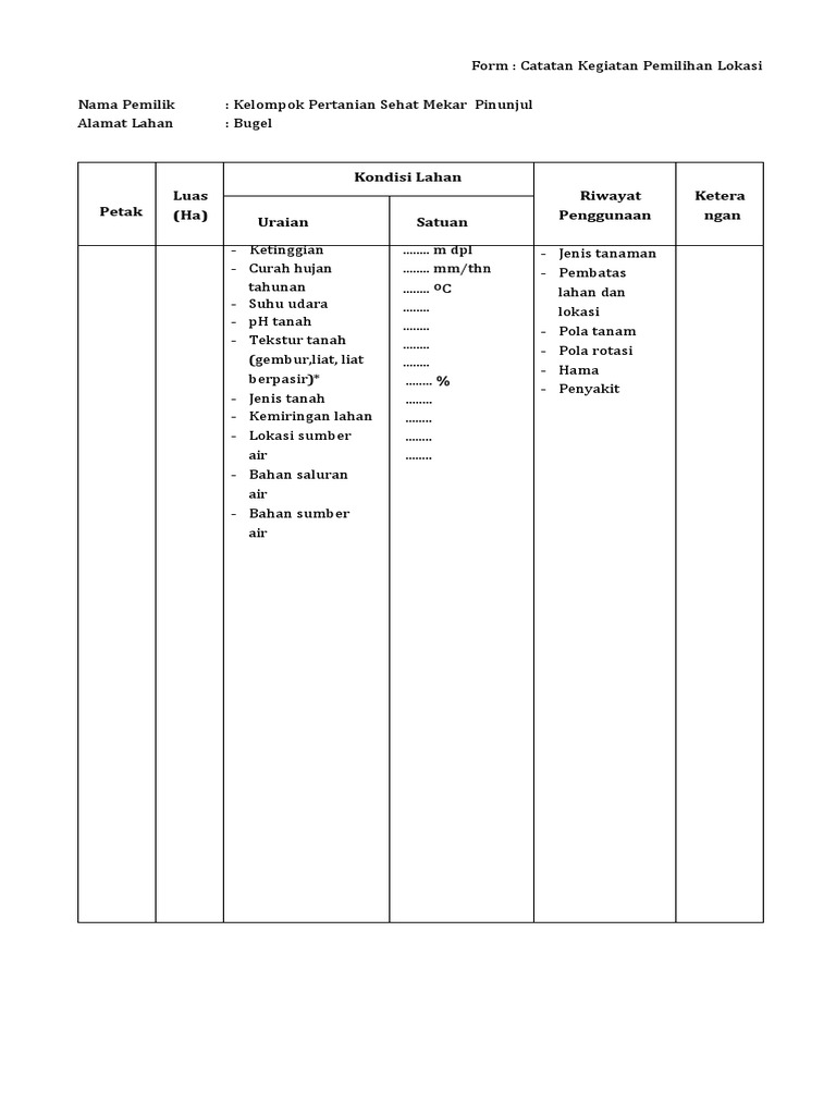 Form Isian Data Jahe | PDF