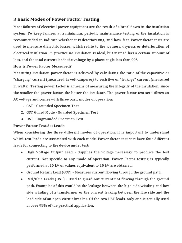 3 Basic Modes of Power Factor Testing | Download Free PDF | Insulator ...