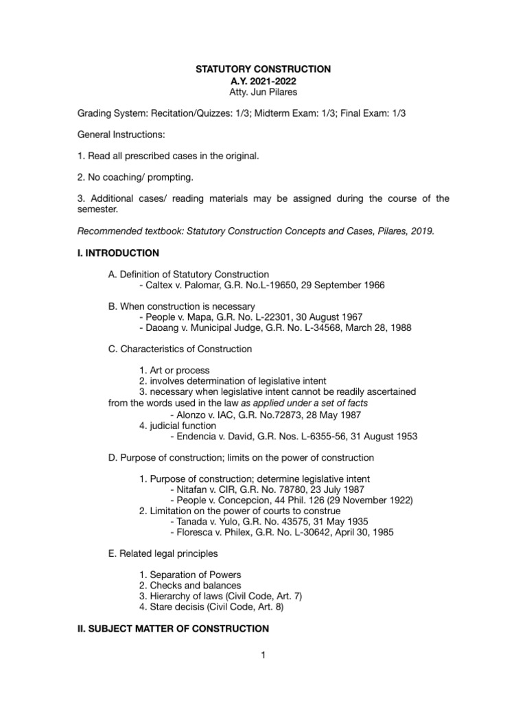 Statutory Construction A.Y. 2021-2022: Recommended Textbook: Statutory ...