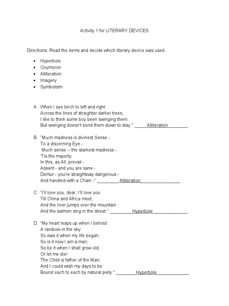 Activity 1 For LITERARY DEVICES | PDF | Young Adult