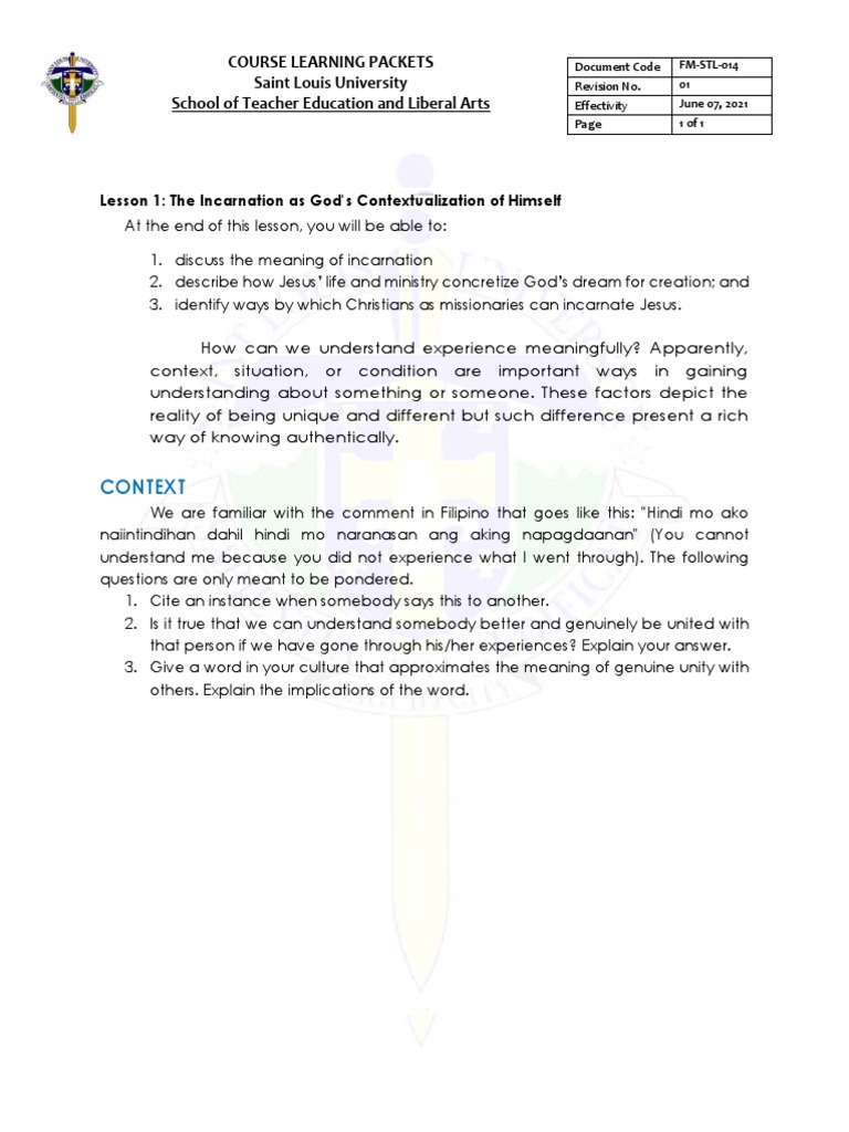 Module 2 Lesson 1 CONTEXT | PDF