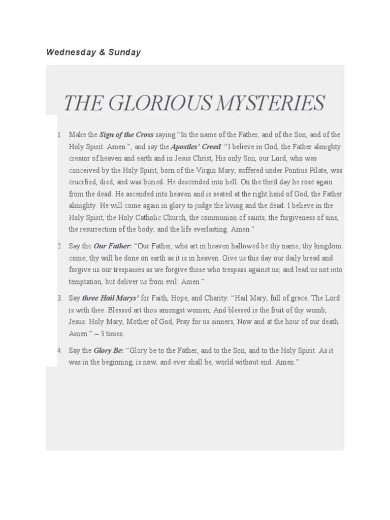 The Glorious Mysteries | PDF | Jesus | Mary, Mother Of Jesus
