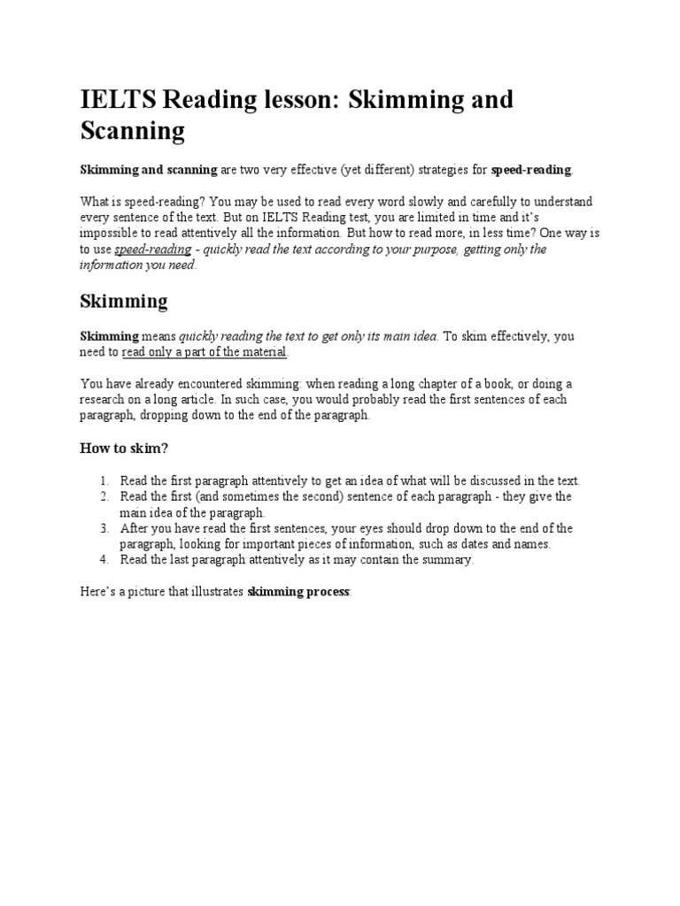 IELTS Reading Lesson: Skimming and Scanning | PDF | Leaf | Speed Reading