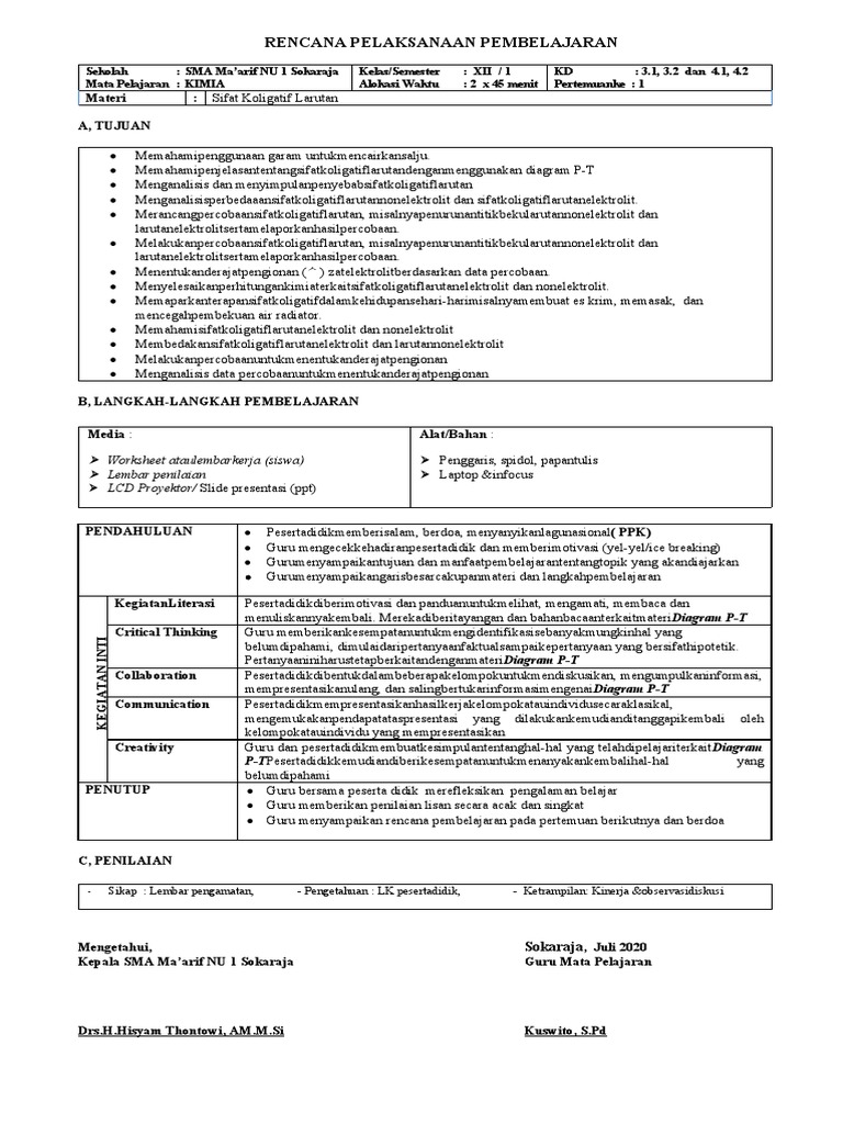 RPP Kimia Kelas XII | PDF