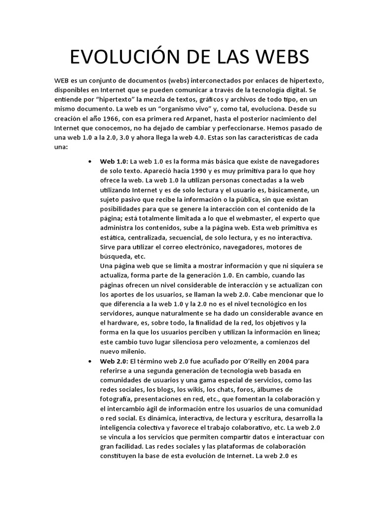 Evolución de Las Webs | PDF | web 2.0 | Red mundial