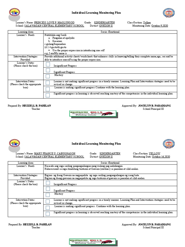 Individual Learning Monitoring Plan | PDF | Learning | Teachers