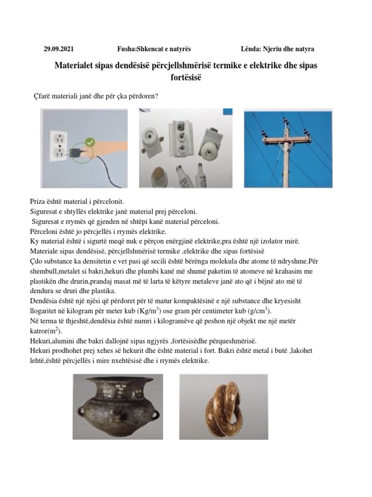 Materialet Sipas Dendësisë Përcjellshmërisë Termike e Elektrike Dhe ...