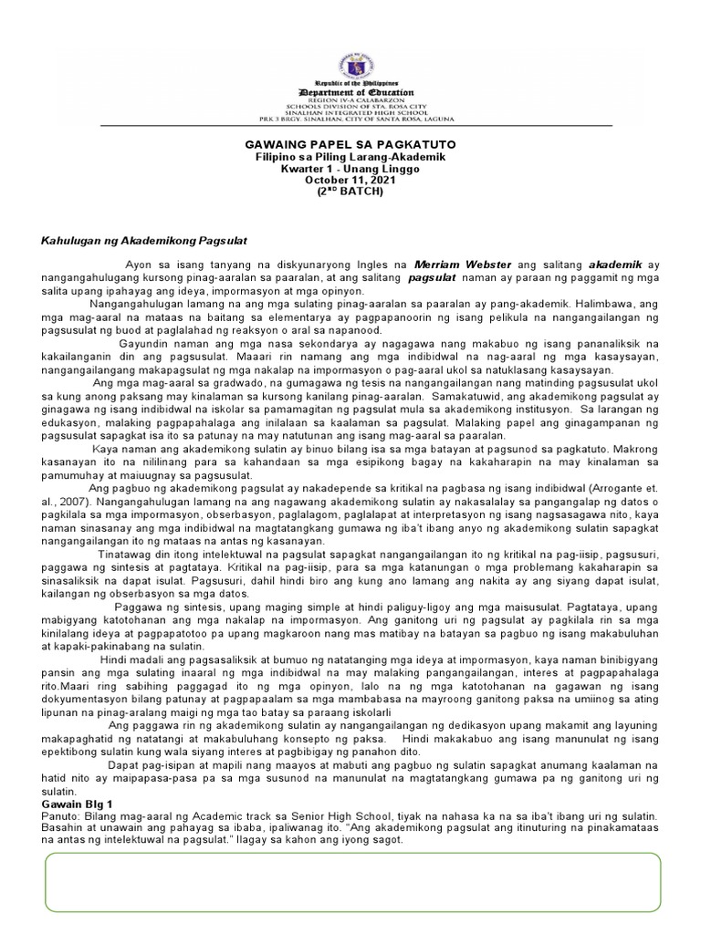 LAS MODYUL Piling Larang Akademik WEEEK1 | PDF