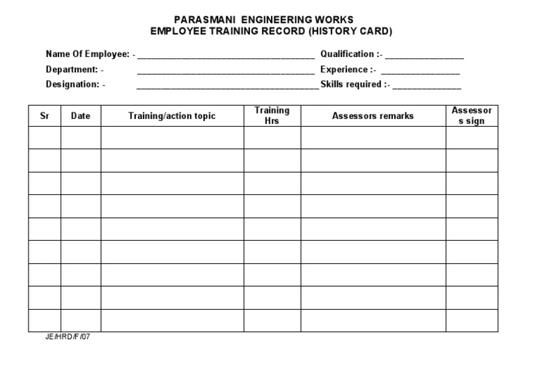 Employee Training Record Template | PDF | Career & Growth | Finance ...