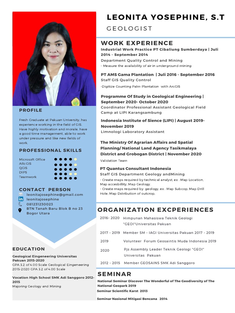 CV Leonita Yosephine - Geological Engineering | PDF | Geographic Data ...