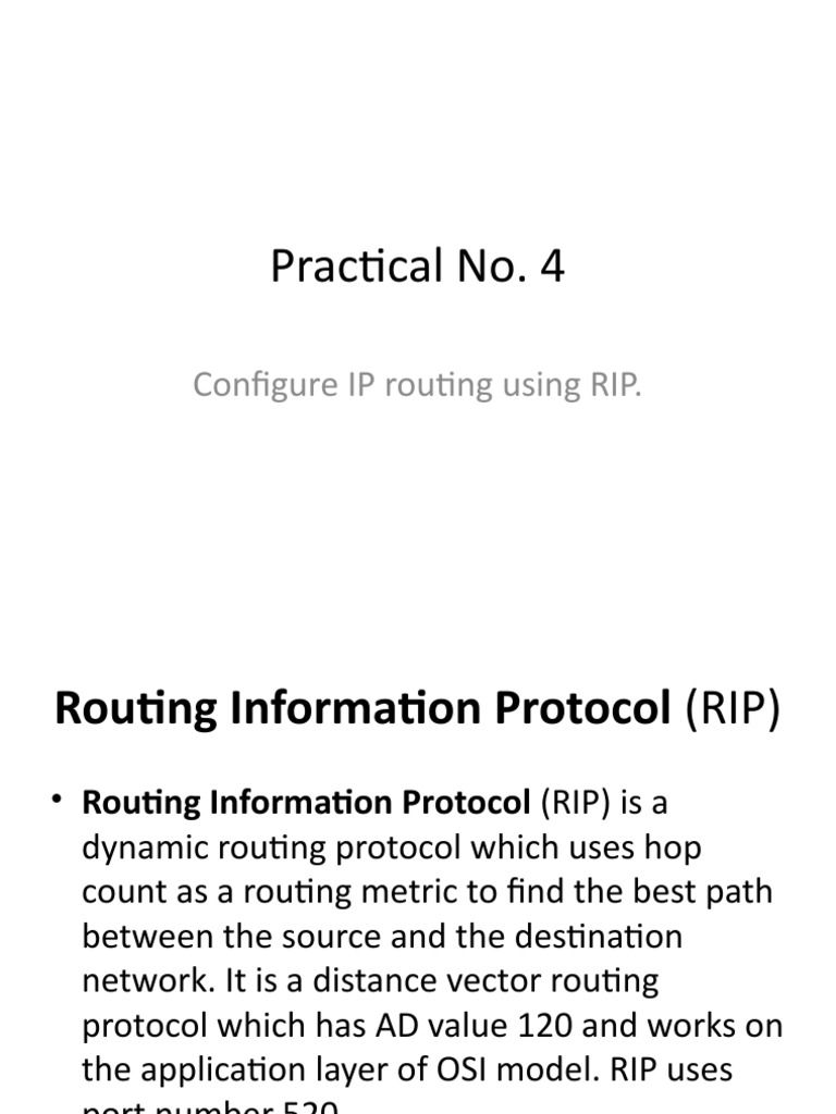 Practical No. 4: Configure IP Routing Using RIP | PDF | Routing | Telecommunications
