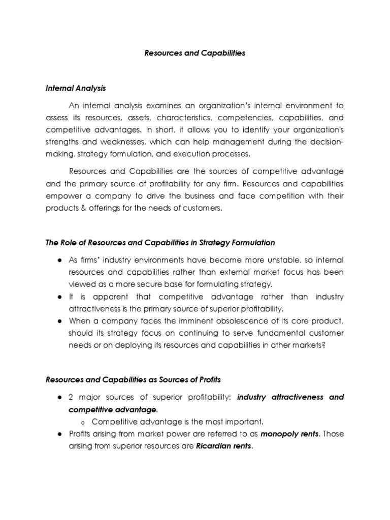 Resources and Capabilities Analysis | PDF | Strategic Management ...