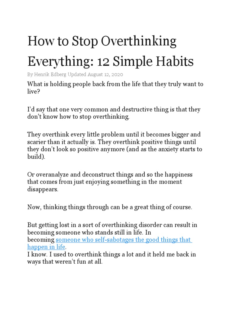How To Stop Overthinking Everything | PDF | Sleep | Mind