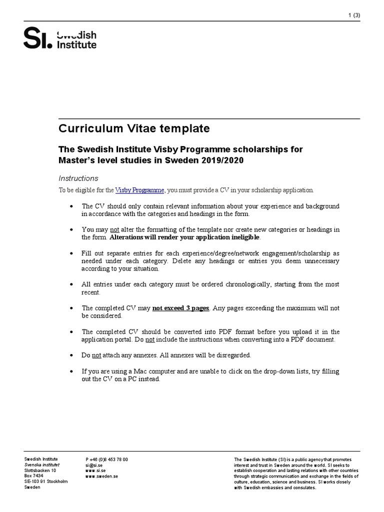Curriculum Vitae Template | PDF | Statistics | Sweden