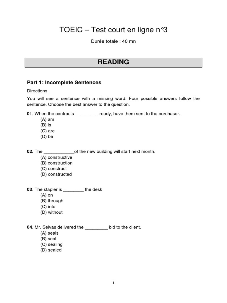TOEIC Practice Exam Part 5 Guide | PDF | Airport Lounge | Sales