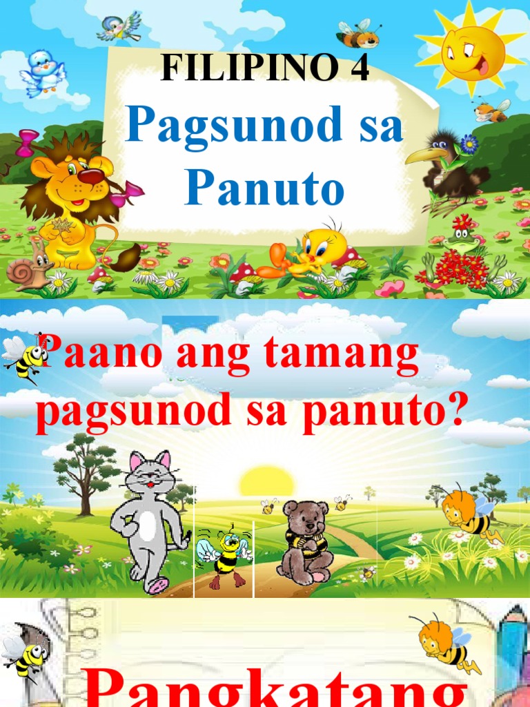 COT - PPT - FILIPINO 4 - Pagsunod Sa Panuto (Autosaved) | PDF