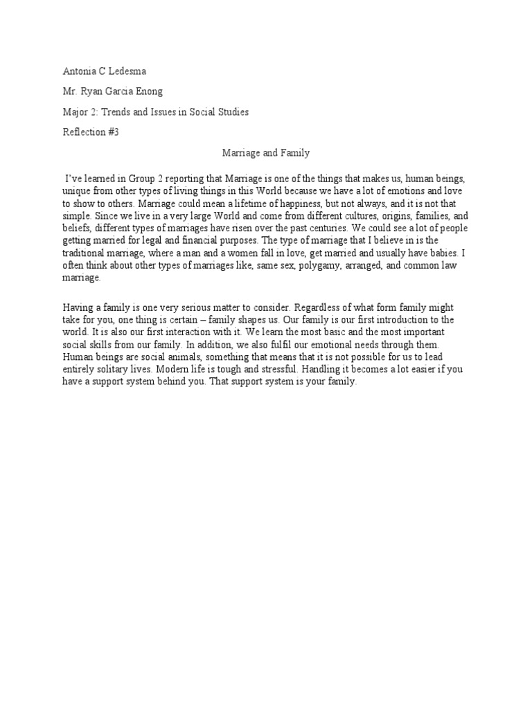 Marriage and Family Reflection Paper | PDF