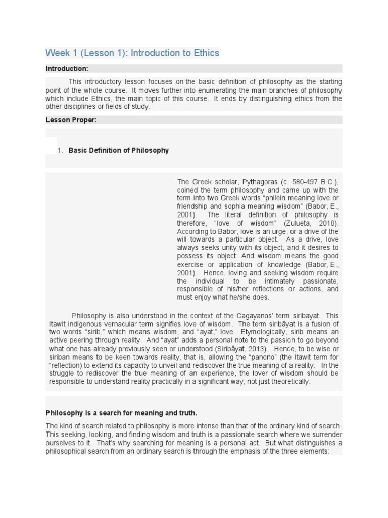 Week 1 (Lesson 1) : Introduction To Ethics | PDF | Morality | Good And Evil