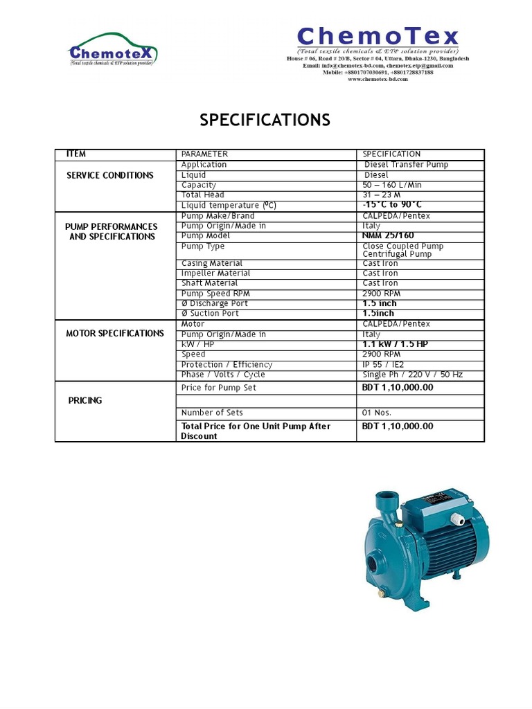 Diesel Transfer Pump Specification | PDF