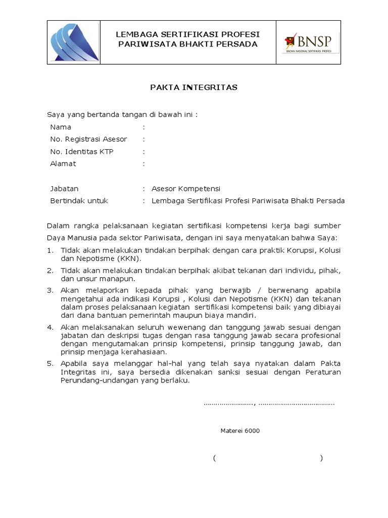 Contoh Pakta-Integritas-LSP | PDF | Hukum