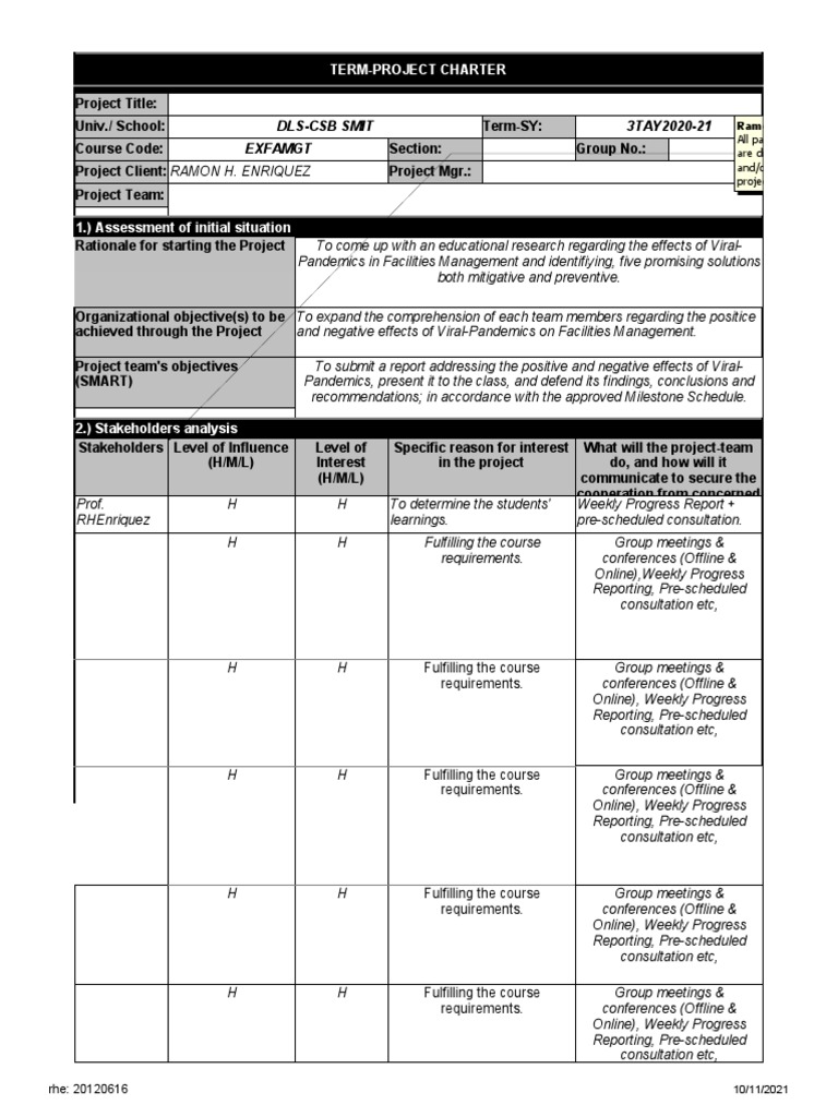 Template - Term-Project Charter EXFAMGT | Download Free PDF | Communication