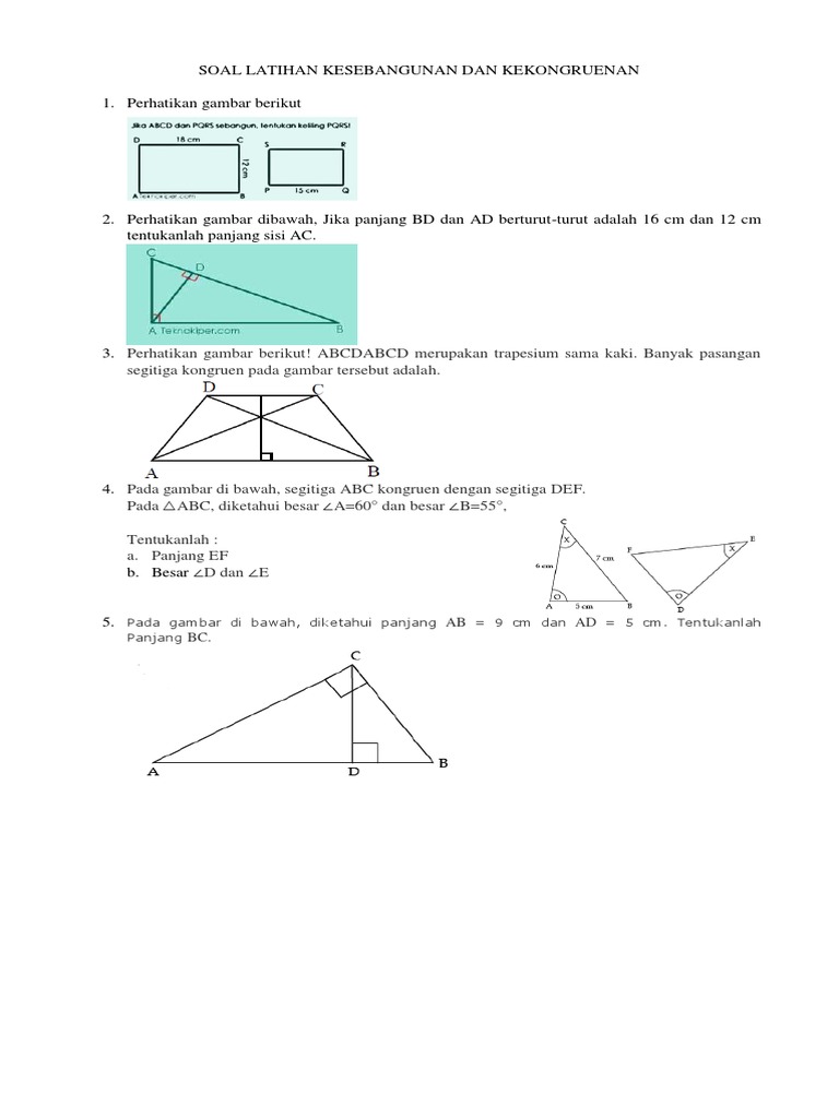 Soal Latihan Kesebangunan Dan Kekongruenan | PDF