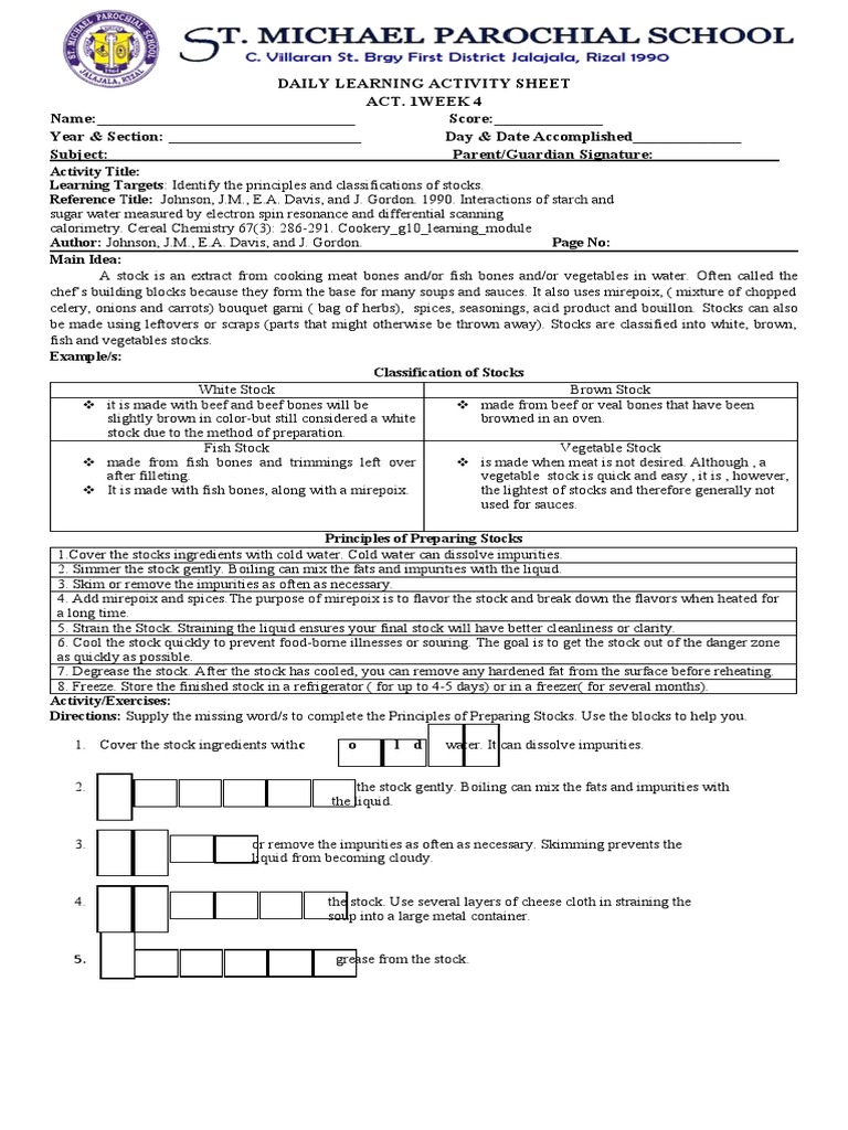 3Q (Week 4 Act 1) Stocks | PDF | Stock (Food) | Foods