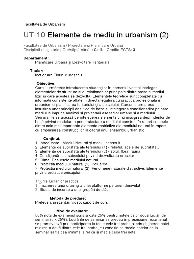 Elemente de Mediu Continut Curs | PDF