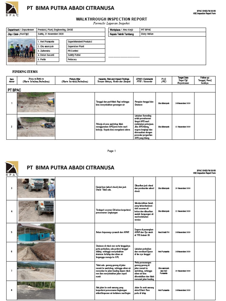 PICA Inspeksi BPAC TGL 22 - 11 - 2020 | PDF