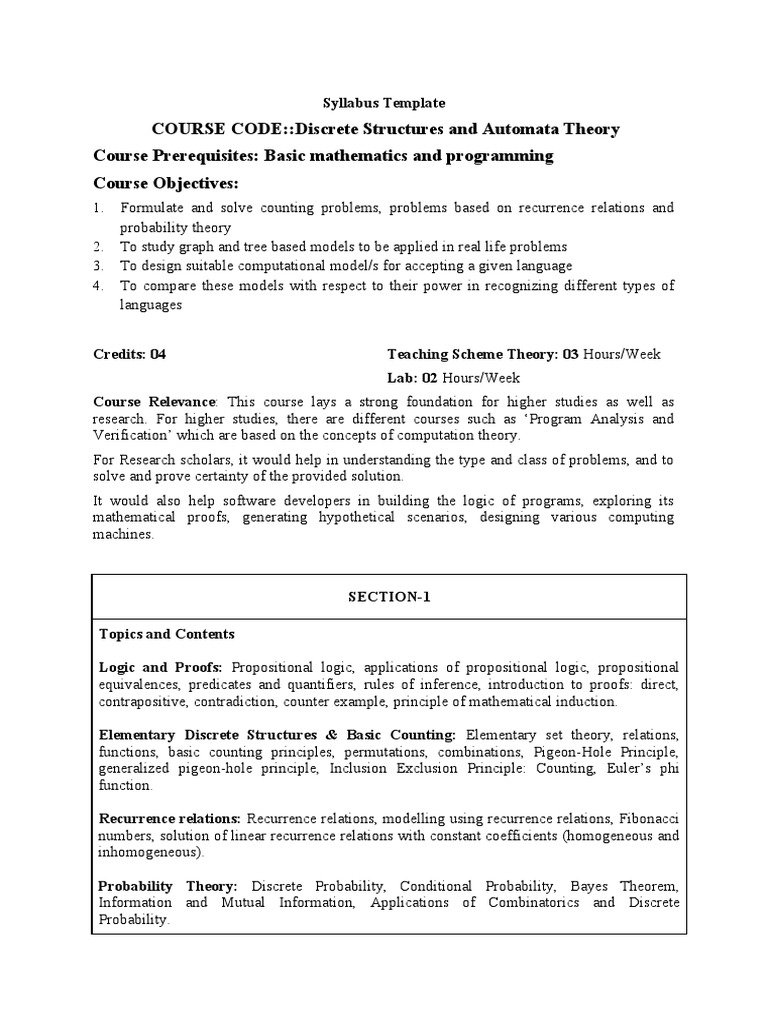 COURSE CODE::Discrete Structures and Automata Theory Course ...