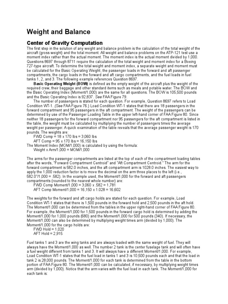Weight and Balance: Center of Gravity Computation | PDF | Aircraft ...