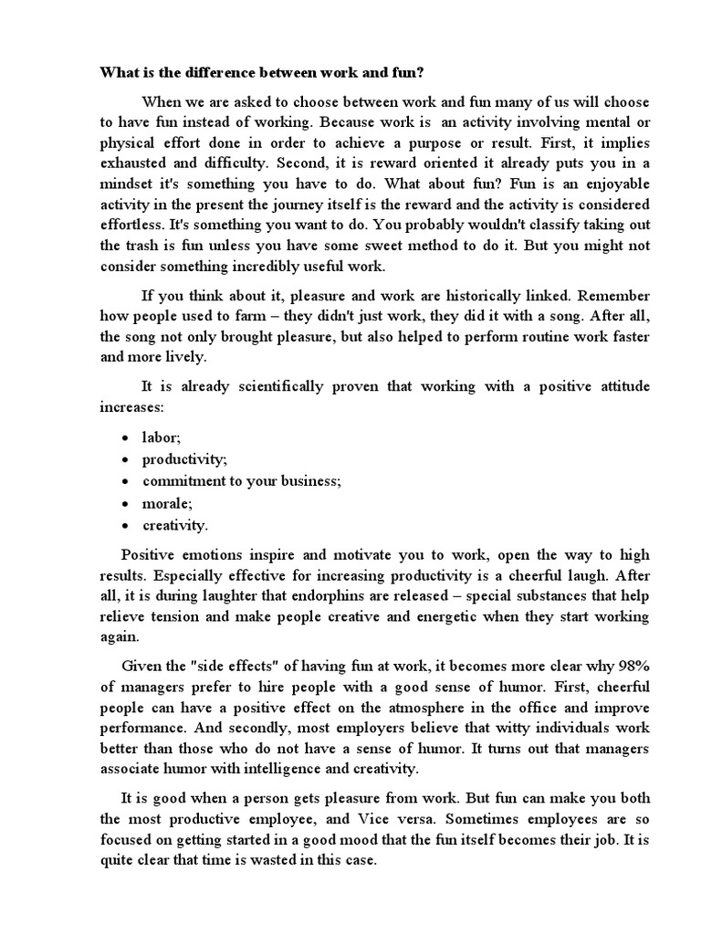 What Is The Difference Between Work and Fun | PDF