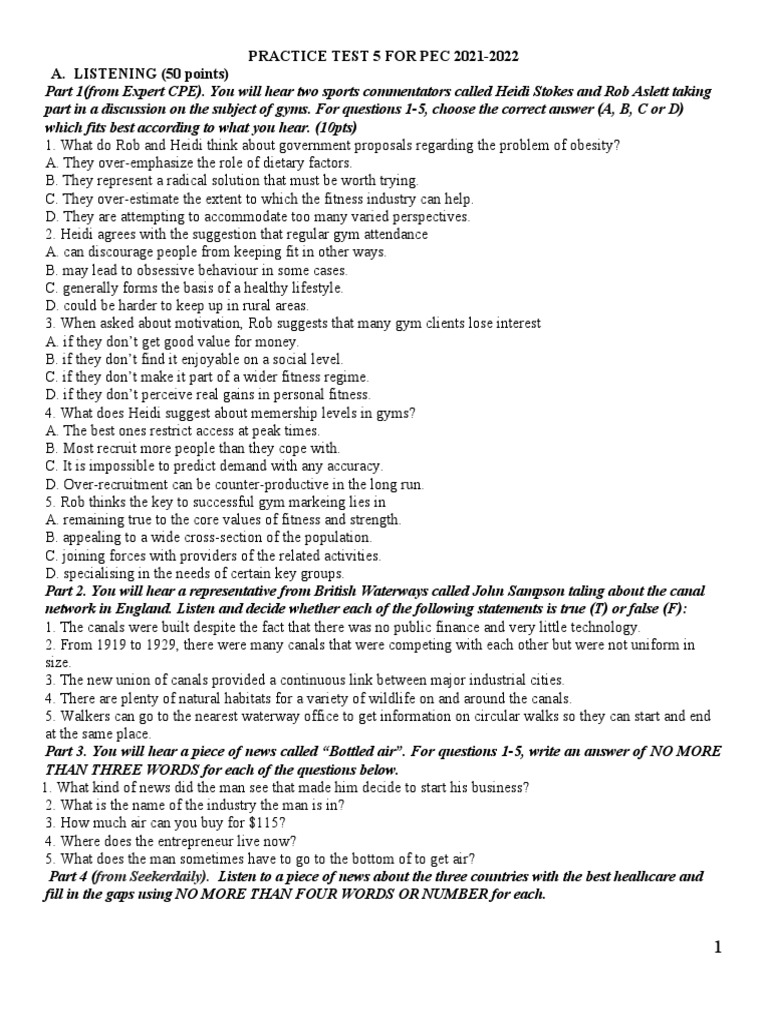 Practice Test For Pec 5 | PDF | Mars | Life On Mars