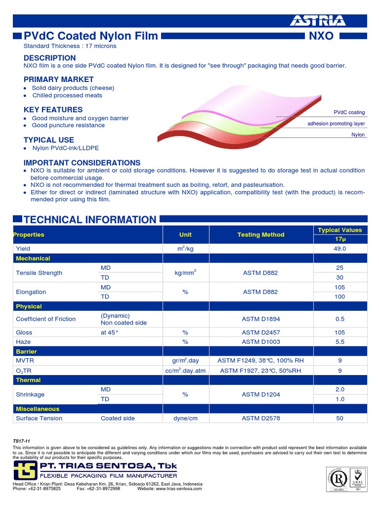 PVDC Coated Nylon Film Nxo: Technical Information | PDF | Materials ...
