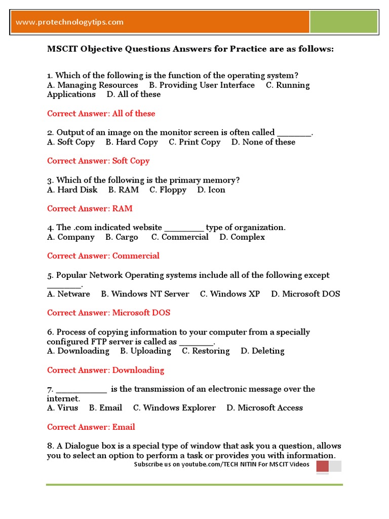 MSCIT Ojbective Questions and Answers | PDF | Graphical User Interfaces ...