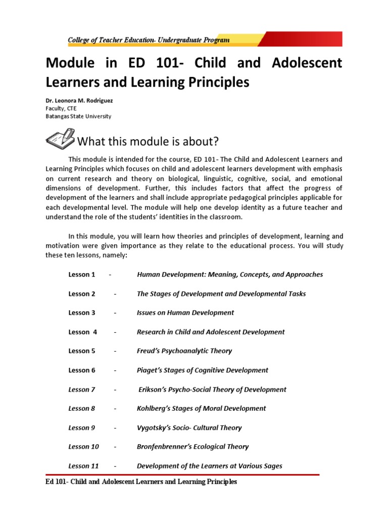 Module in ED 101-Child and Adolescent Learners and Learning Principles | Download Free PDF ...