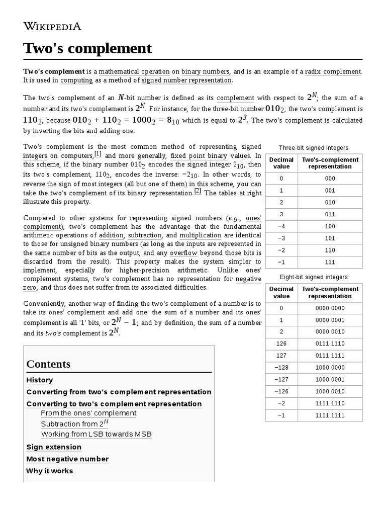Two's Complement | PDF | Arithmetic | Theory Of Computation