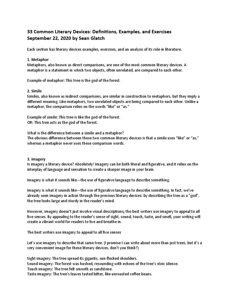 33 Common Literary Devices: Definitions, Examples, and Exercises ...