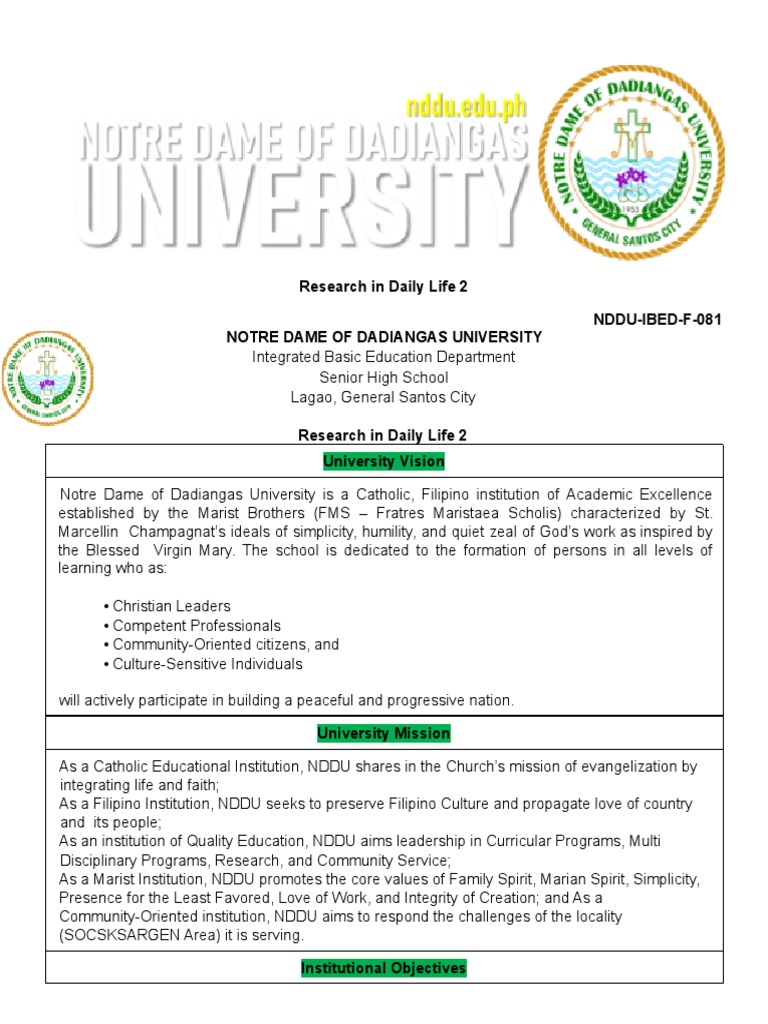 Research in Daily Life 2 NDDU-IBED-F-081 Notre Dame of Dadiangas ...