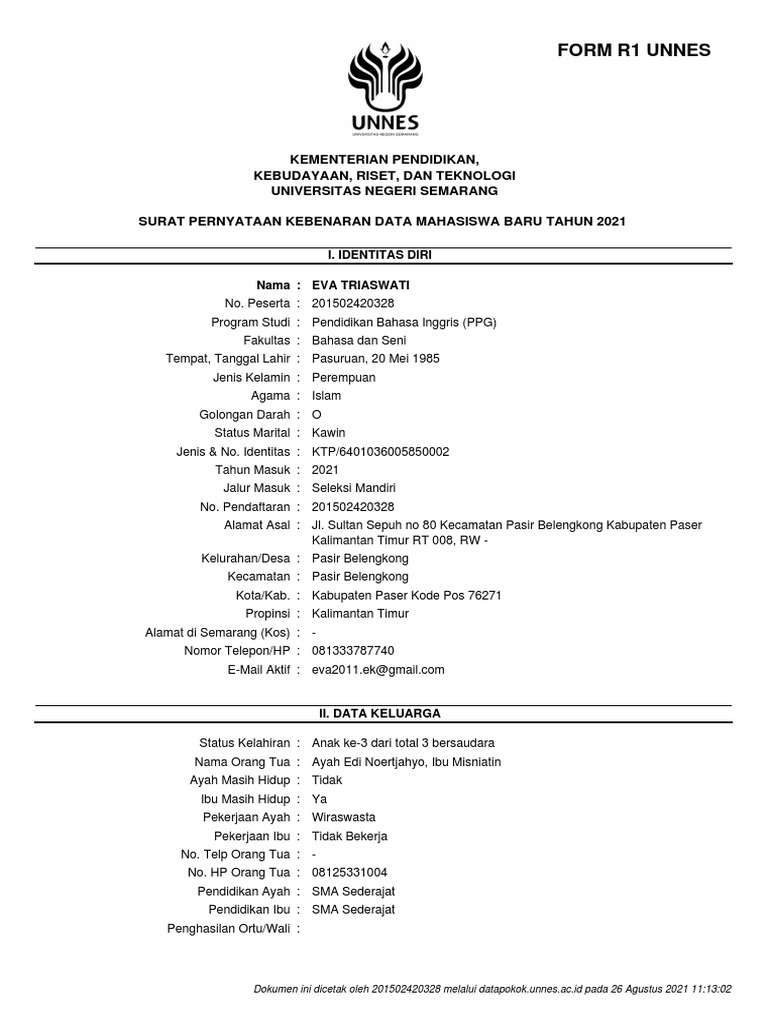 Form R1 Unnes | PDF
