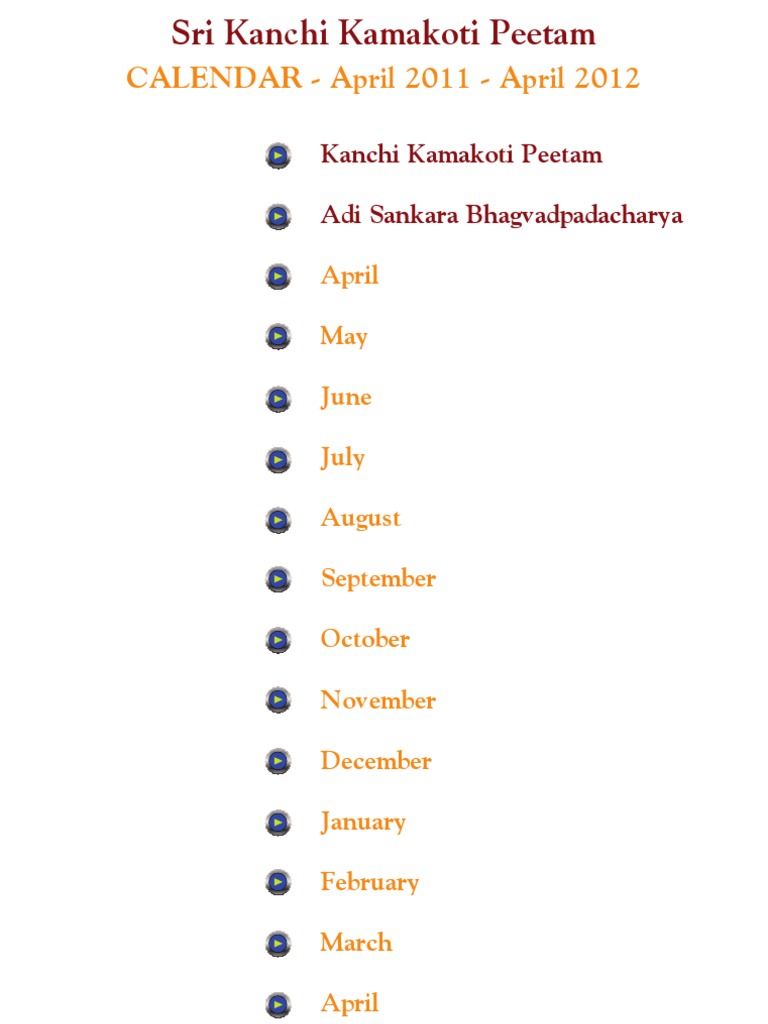 Kanchi Mutt Calendar 2011-12 | PDF | Asian Ethnic Religion | Hindu ...